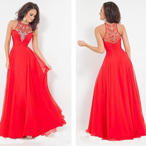 2015 Custom Made Red Floor Length Evening Dress,scoop Beading Dress,red ...