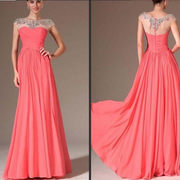 2015 Custom Made Coral Prom Dresses, Prom Dresses Long Chiffon ...