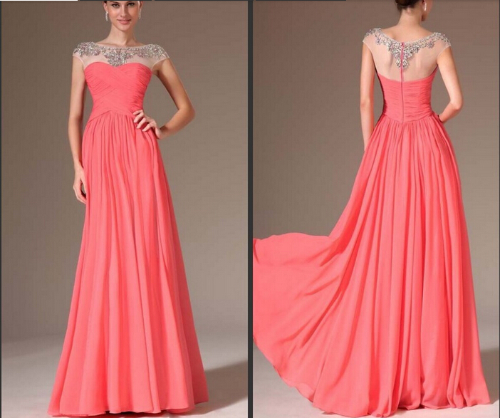 2015 Custom Made Coral Prom Dresses, Prom Dresses Long Chiffon ...